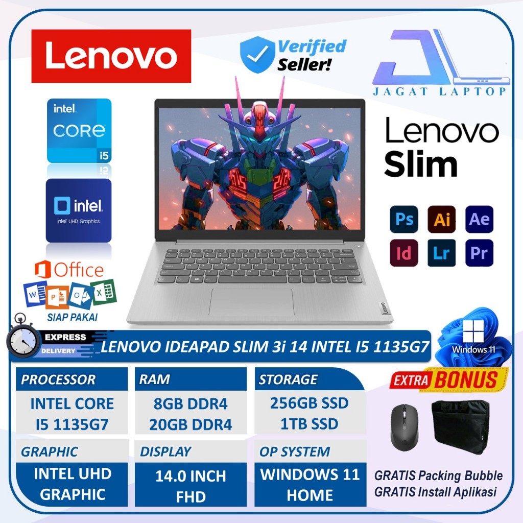Jual Laptop Lenovo Ideapad Slim 3i 14 Intel I5 1135G7 20GB 1TB 14.0 FHD Win11home | Shopee Indonesia