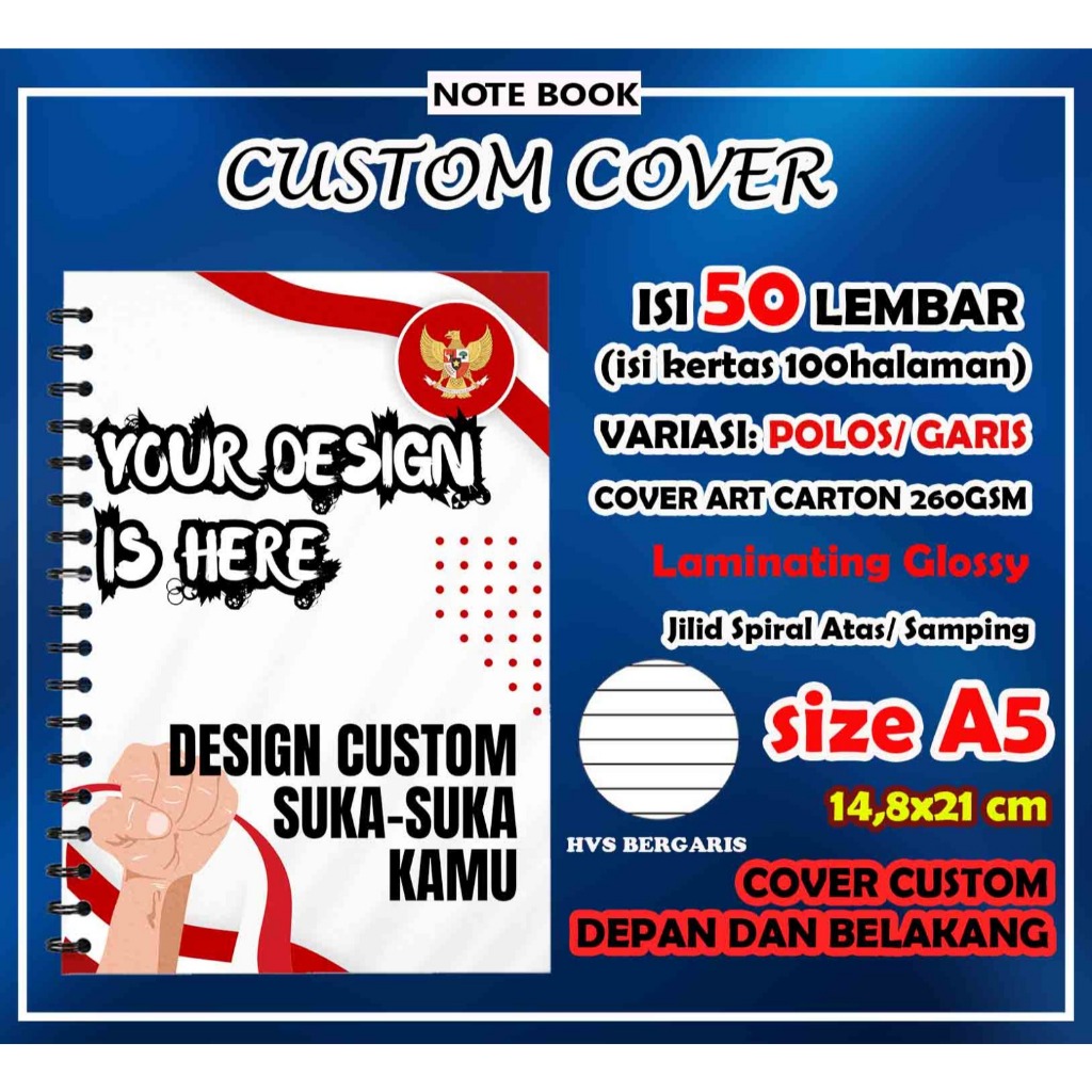 Jual Notes custom A5 / Notebook Spiral A5 POLOS/GARIS - Cover Depan ...