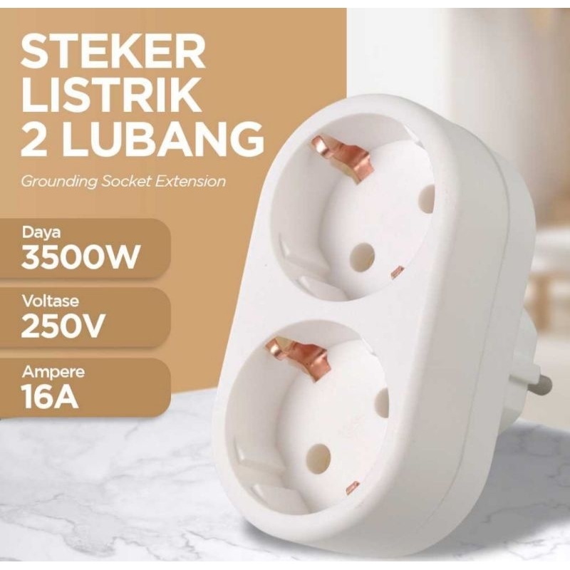 Jual Steker Listrik 2 Lubang Grounding Socket Extension 3500W 16A 250V ...