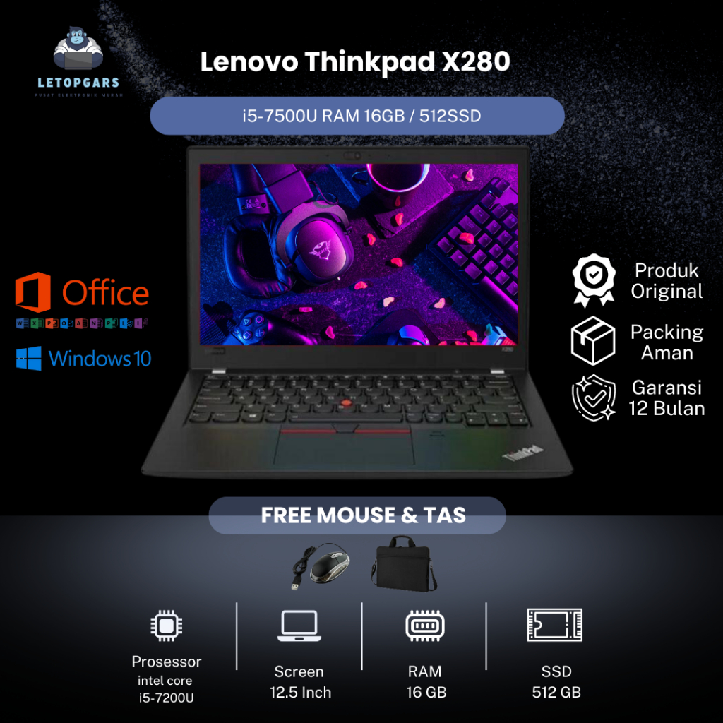 Jual Laptop Lenovo Thinkpad X280 i5-7500U RAM 16GB / 512SSD | Shopee ...