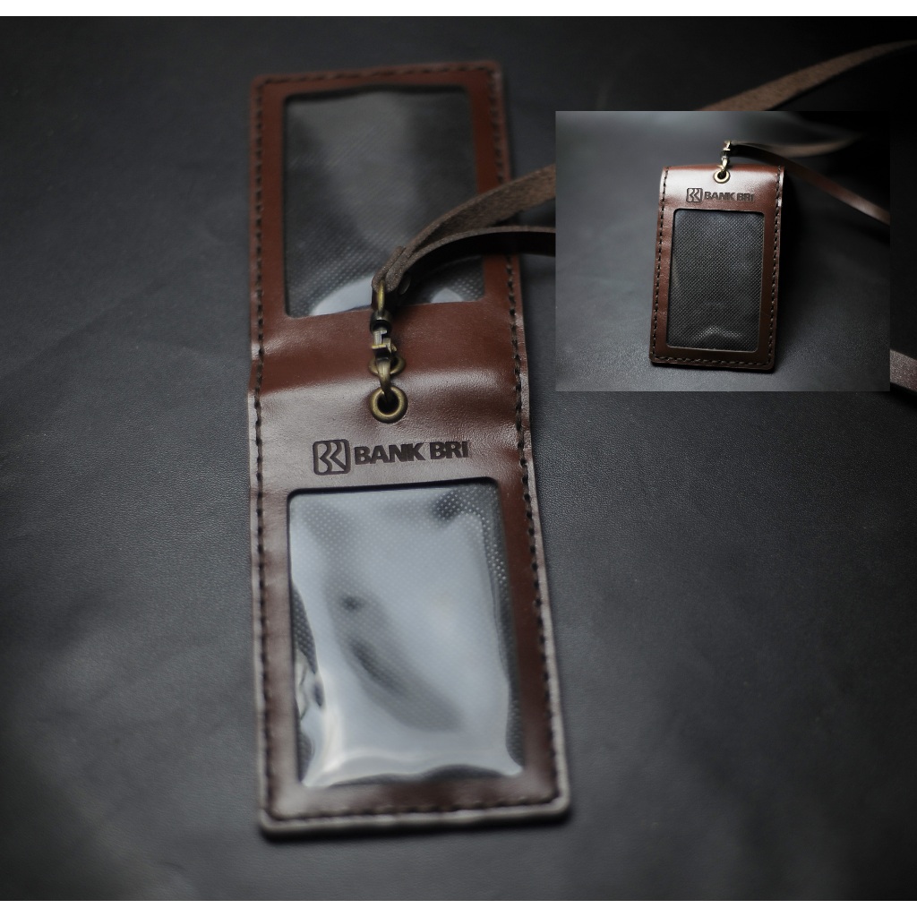 Jual Id Card Name Tag Holder Kulit BRI Double Flip Magnet | Shopee ...