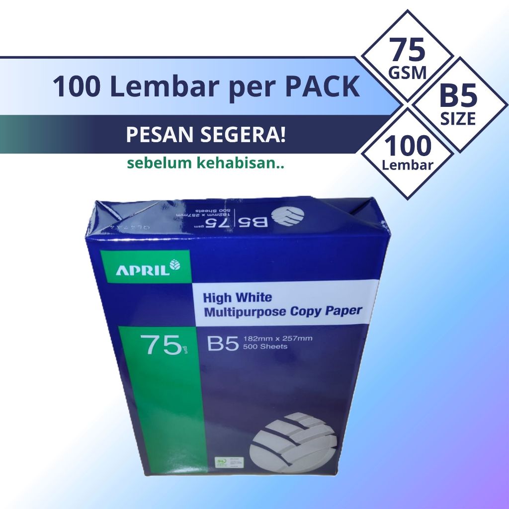 Jual Kertas Print HVS B5 75 gsm April 100 lembar Kertas Multiguna ...