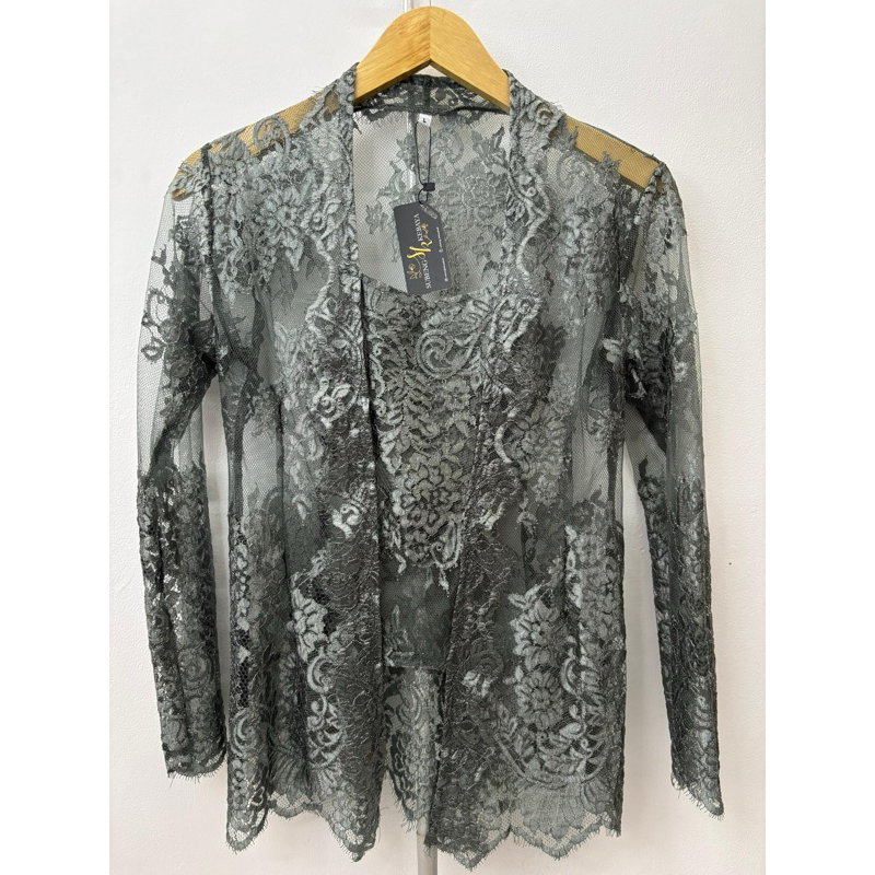 Jual Kebaya brokat premium motif ceplok grey abu | Shopee Indonesia