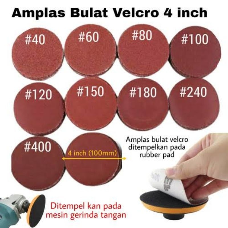 Jual AMPLAS BULAT 4" AMPLAS VELCRO DISC 4" PER 10 PCS | Shopee Indonesia