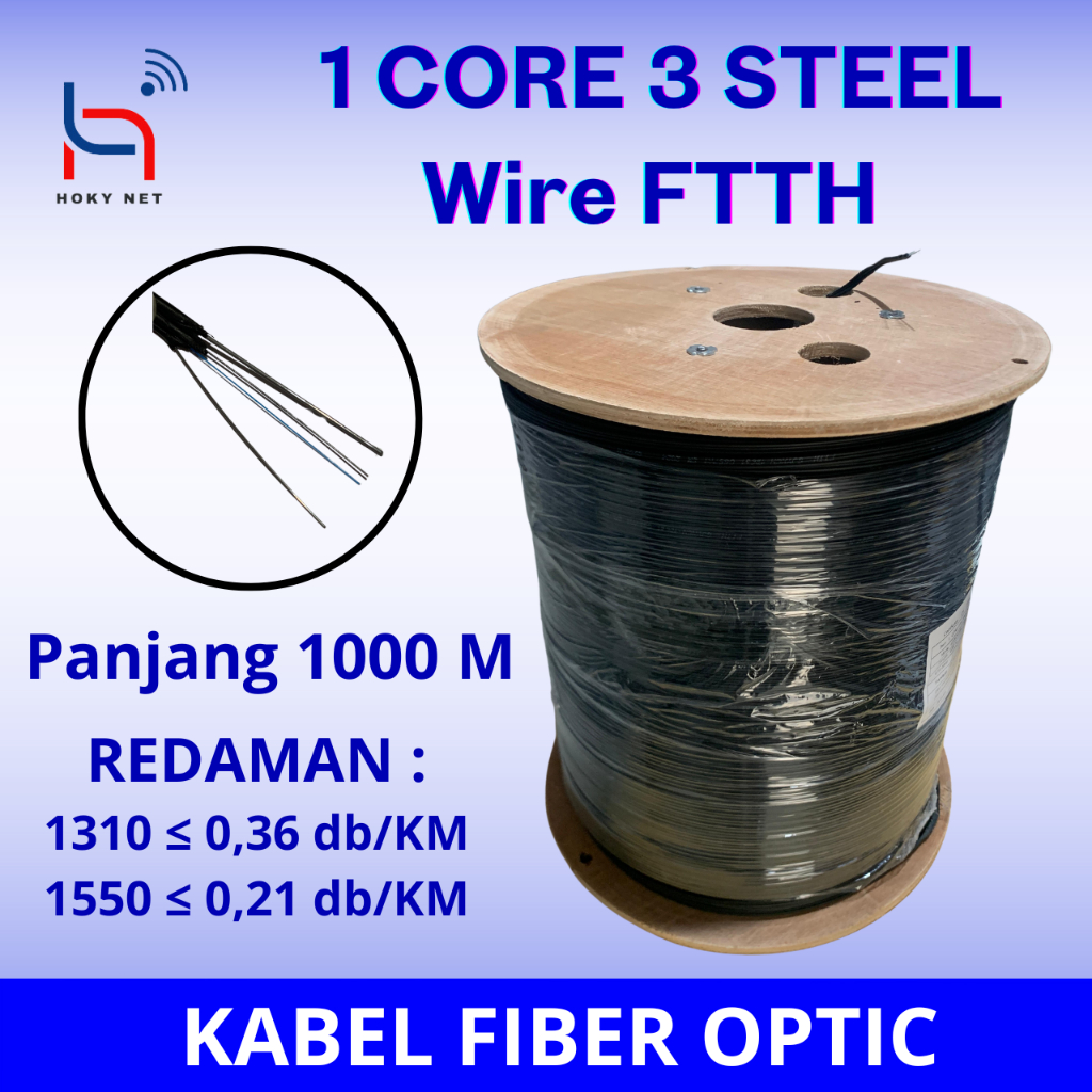 Jual Kabel Fiber Optic 1000M 1 Core 3 Seling / 1 Core 3 Steel Wire FTTH ...