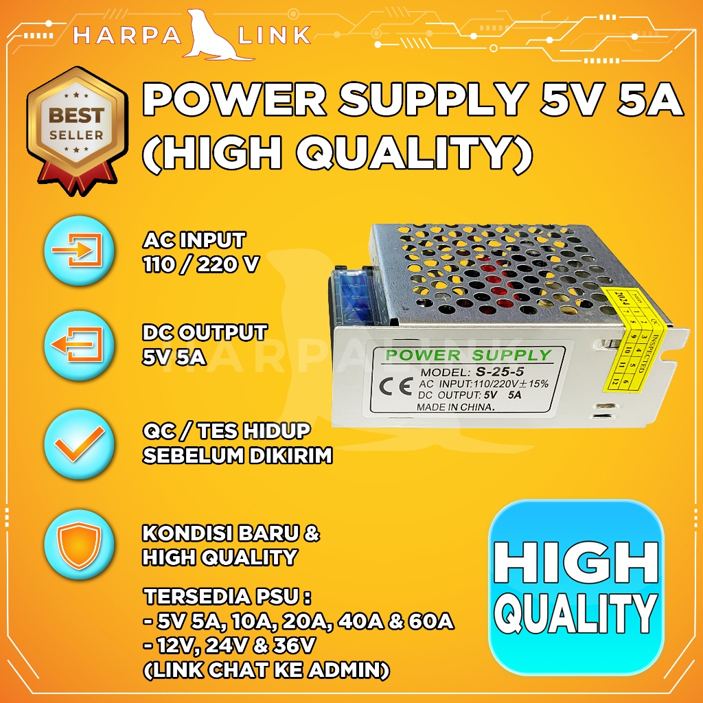 Jual Switching Power Supply PSU 5V 5A High Quality / Power Supply 5V 5A 5 Volt 5 Ampere Jaring ...