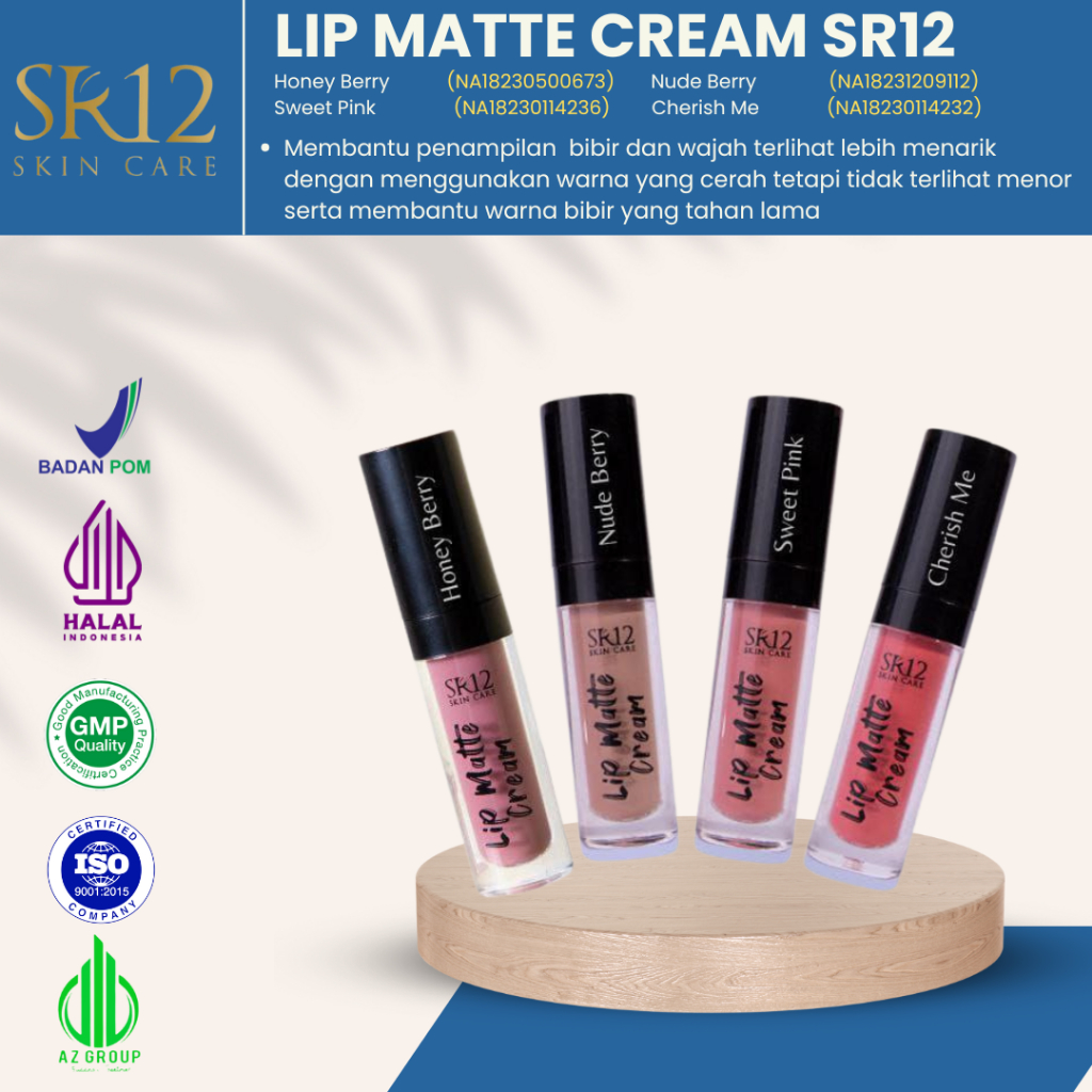 Jual Lip Matte Cream SR12 Membuat Tampilan Lebih Fresh dan Menarik Tahan Lama Hingga 8 Jam ...