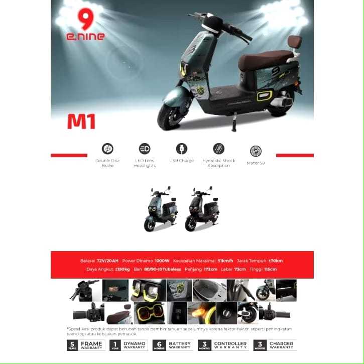 Jual Sepeda Motor Listrik E-NINE M1 1.000Watt ENINE E9 9NINE Electric ...