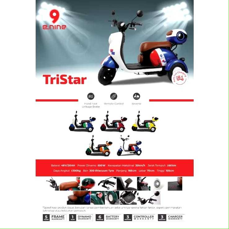 Jual Sepeda Listrik Roda 3 E-NINE ENINE E9 9NINE TRISTAR Electric Bike | Shopee Indonesia