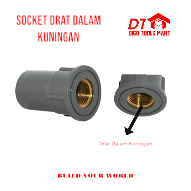 Jual SDD Socket Drat Dalam Kuningan Fitting Pipa Paralon PVC | Shopee ...