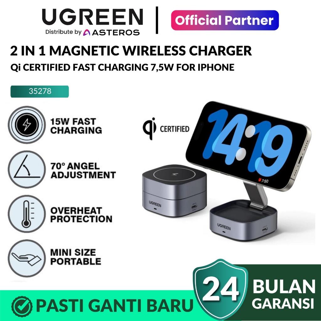 Jual UGREEN 2in1 Foldable Wireless Charger Magsafe Qi2 With Stand Holder Fast Charging 7.5w ...