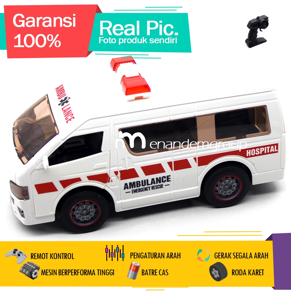 Jual Mainan Mobil Remot Kontrol RC Van Ambulans Toyota Hiace Buka Pintu ...