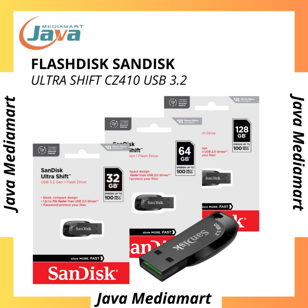 Jual SanDisk Ultra Shift CZ410 Flashdisk USB 3.2 100MB/s 32G 64GB 128GB ...
