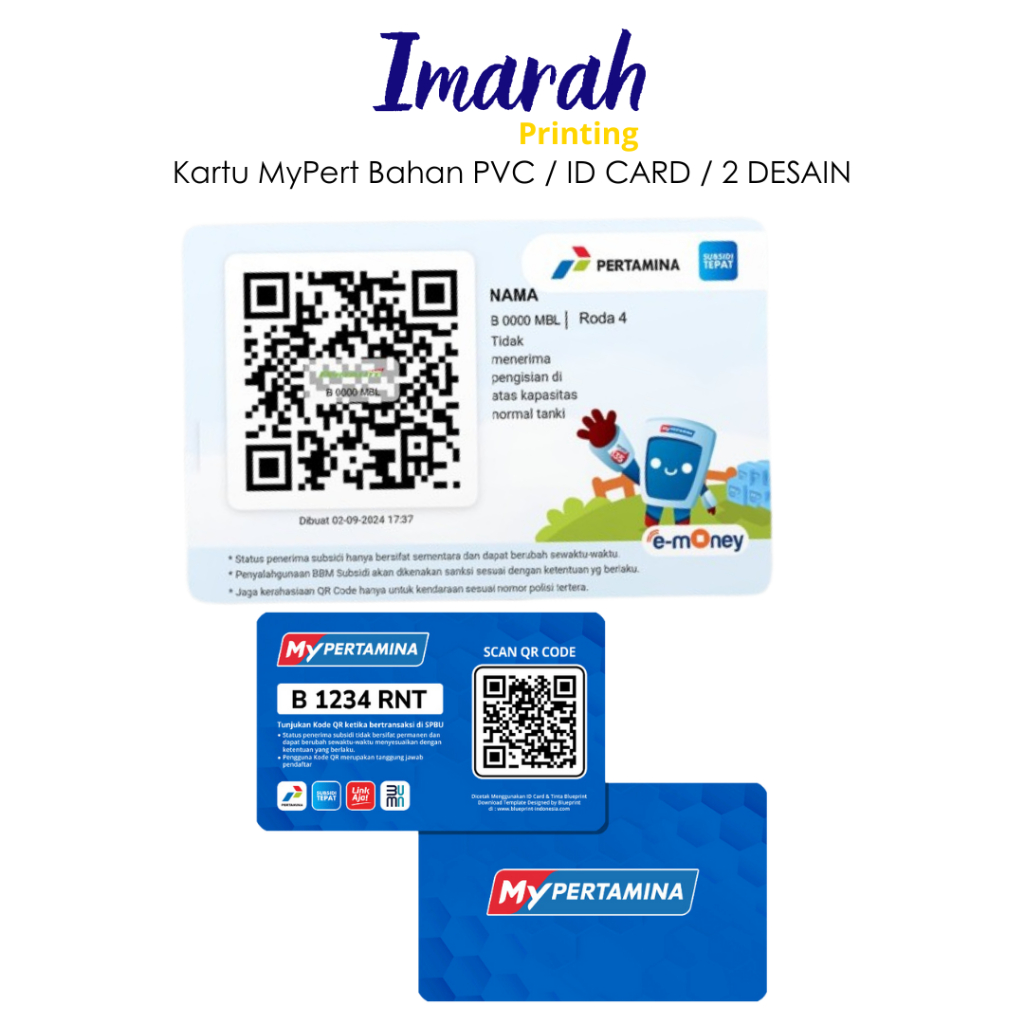 Jual IMARAH - Cetak Kartu My Pertamina bahan Pvc tebal / cetak barcode pertamina/ Custom Foto ...