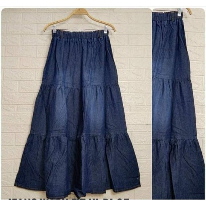 Jual rok jeans polos susun jumbo fit to xxl jumbo pinggang karet ...