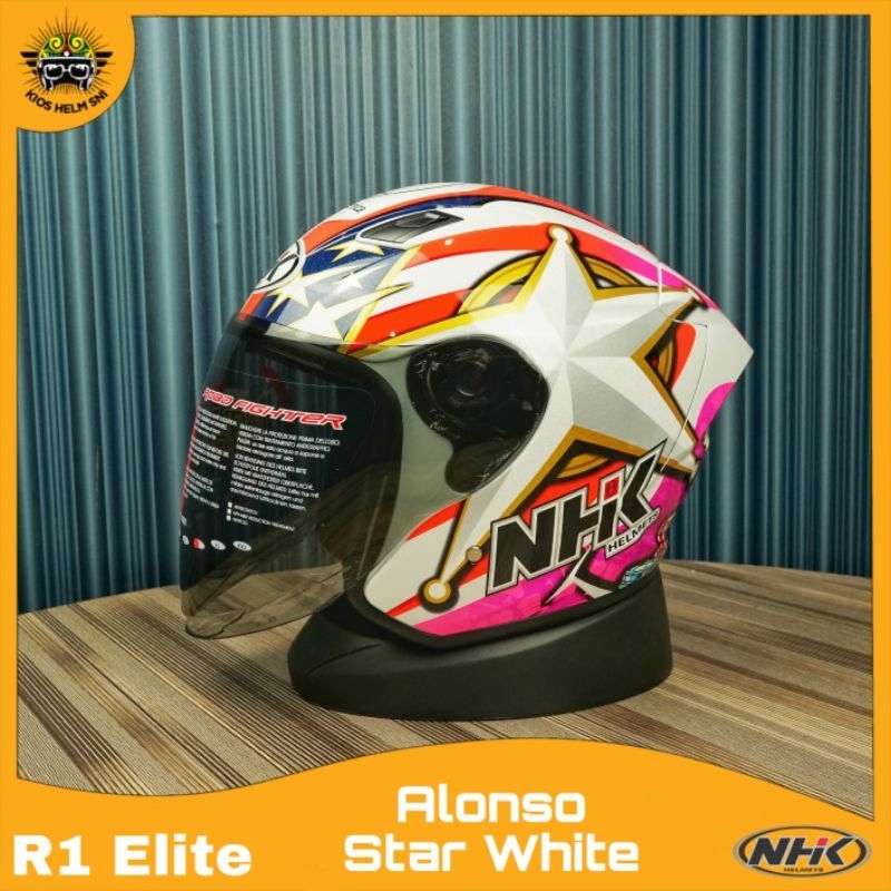 Jual Helm NHK R1 Elite Alonso seri 7 star white | Shopee Indonesia