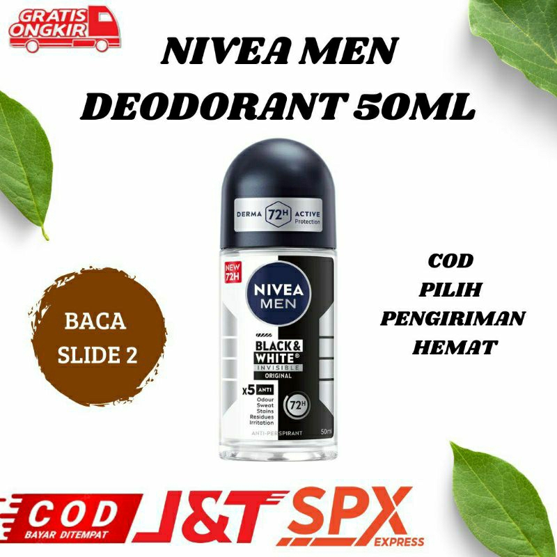 Jual NIVEA MEN Personal Care Deodorant Invisible Black&White Roll-On 50 ml | Shopee Indonesia