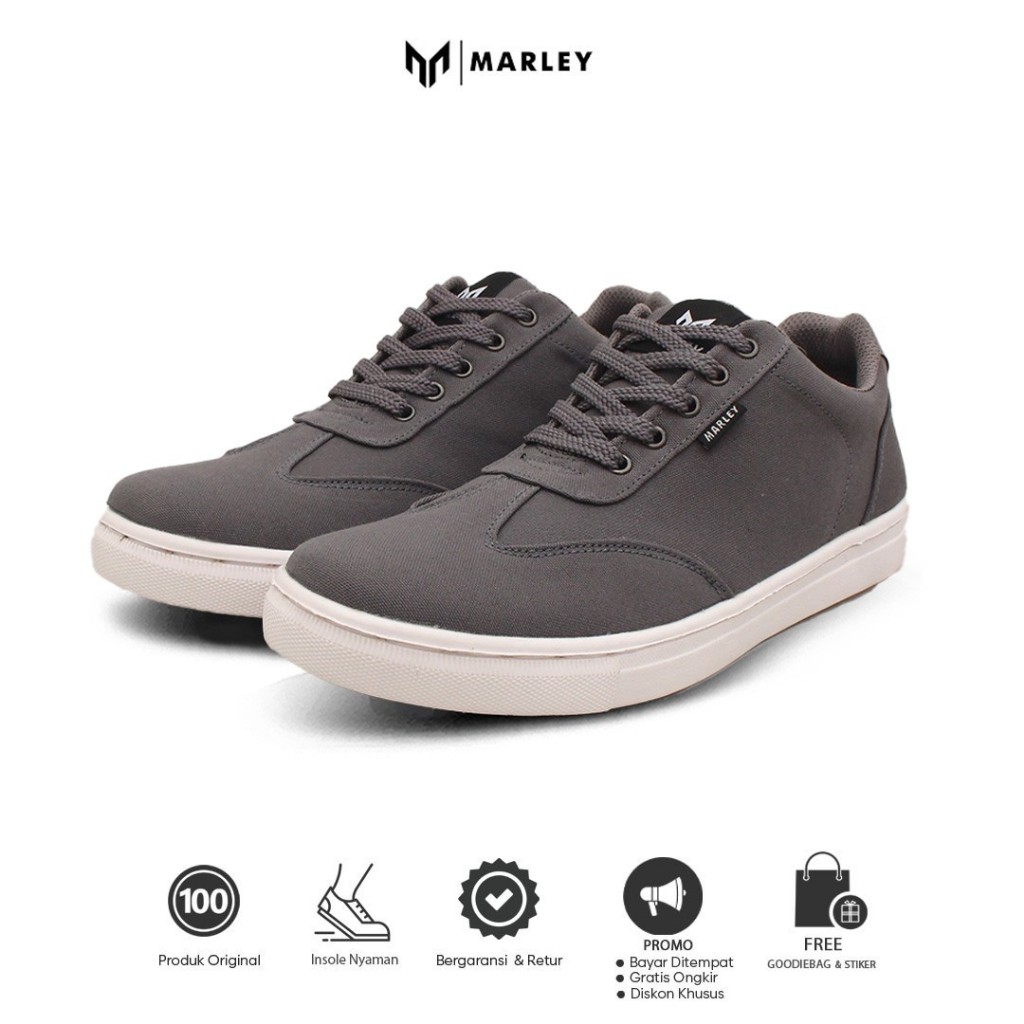 Jual Marley Azura 11 - Marley Sepatu Sneakers Pria Casual Kets Abu Bahan Canvas | Shopee Indonesia