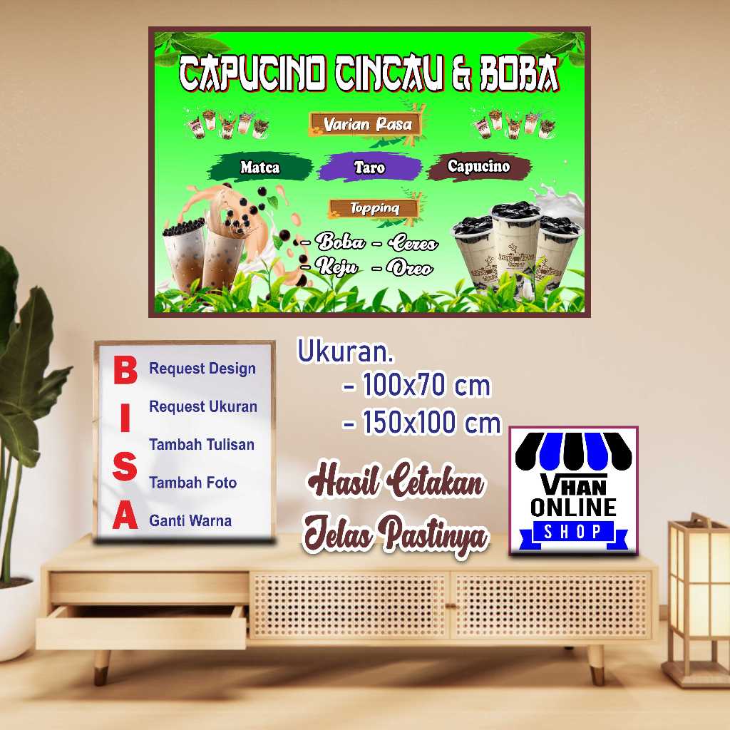 Jual Cetak Spanduk Banner Keren Cappucino Cincau dan Boba | Shopee ...