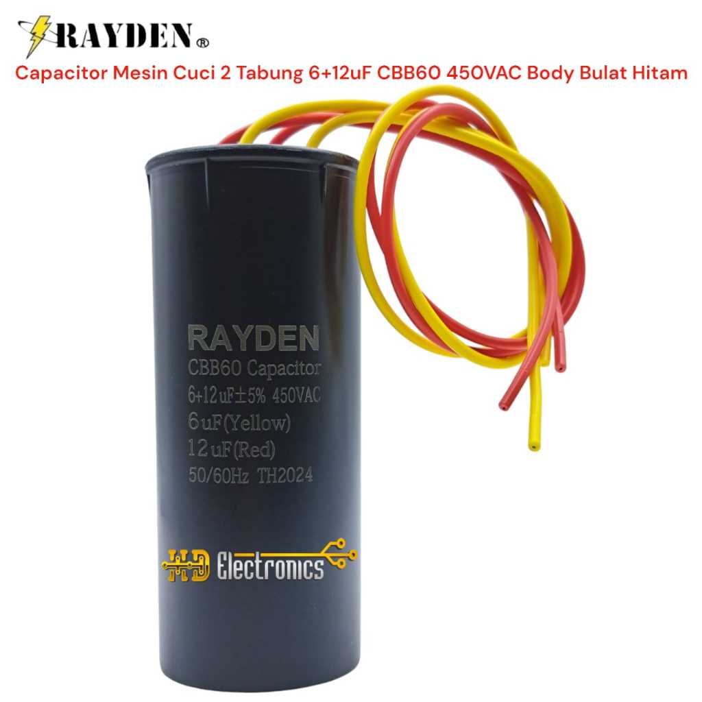 Jual Kapasitor Capacitor Mesin Cuci 2 Tabung 6+12uF CBB60 450VAC Body ...