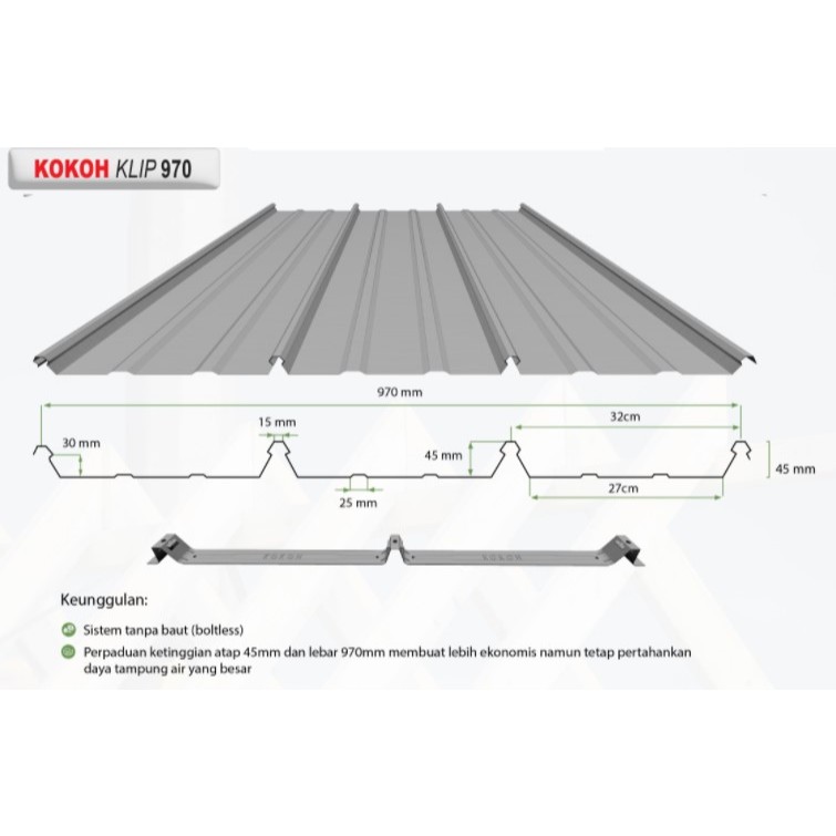 Jual ATAP SPANDEK KOKOH KLIP 970 TEBAL 0,30 - 0,50 MM | Shopee Indonesia