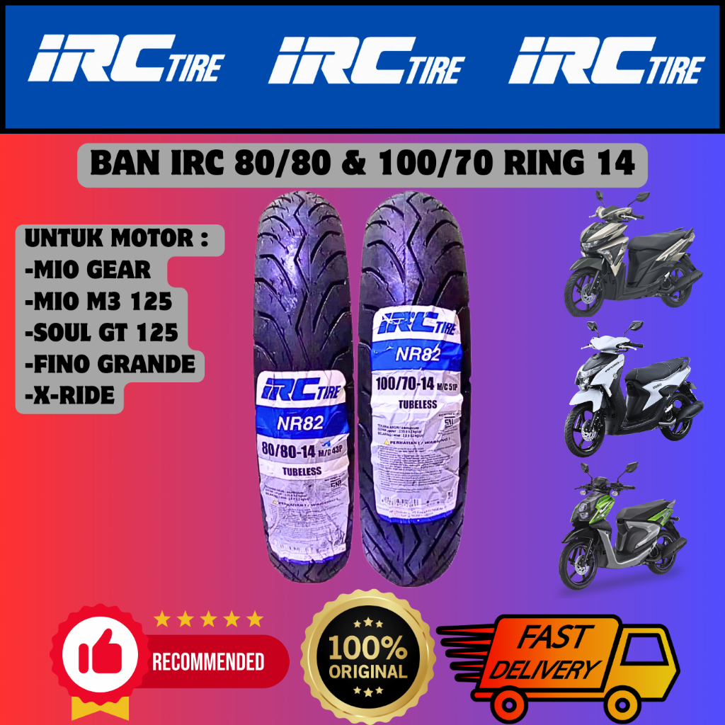Jual BAN IRC ( 80/80-14 , 100/70-14 ) TUBELESS UNTUK BAN MOTOR YAMAHA ...