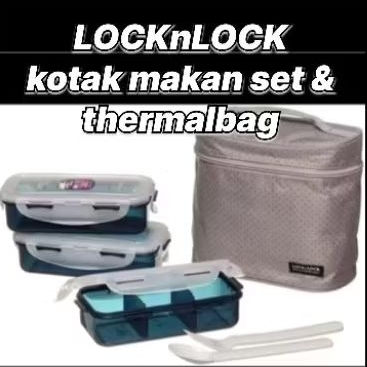 Jual [baru] LOCKnLOCK thermal lunchbox set bag abu2 polkadot kotak ...