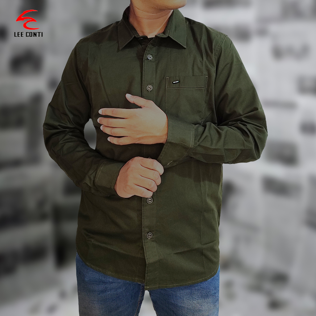 Jual LEE CONTI Kemeja Pria Hijau Panjang Pendek | Shopee Indonesia