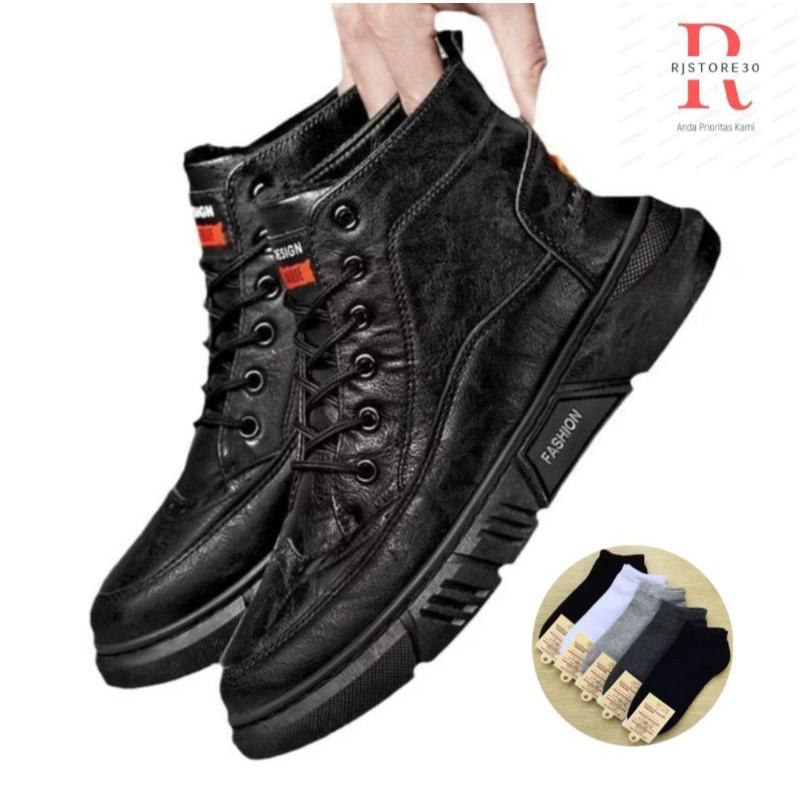 Jual Black Boy Sepatu Kets Kulit Sneakers Boots Pria/Unisex-Shoes ...