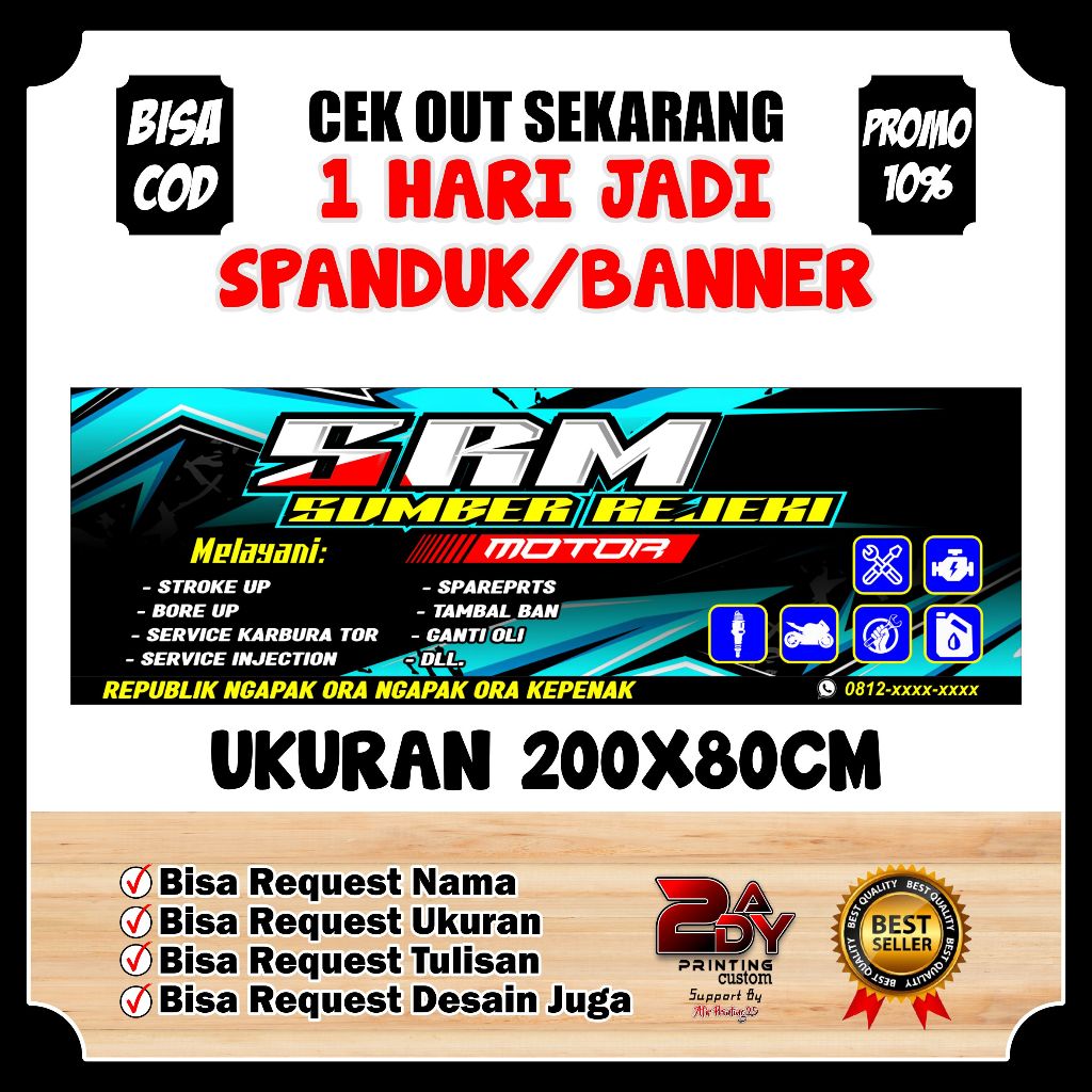 Jual Cetak Spanduk Bengkel Motor Variasi Bisa Custom, Ukuran 200 X 80 ...