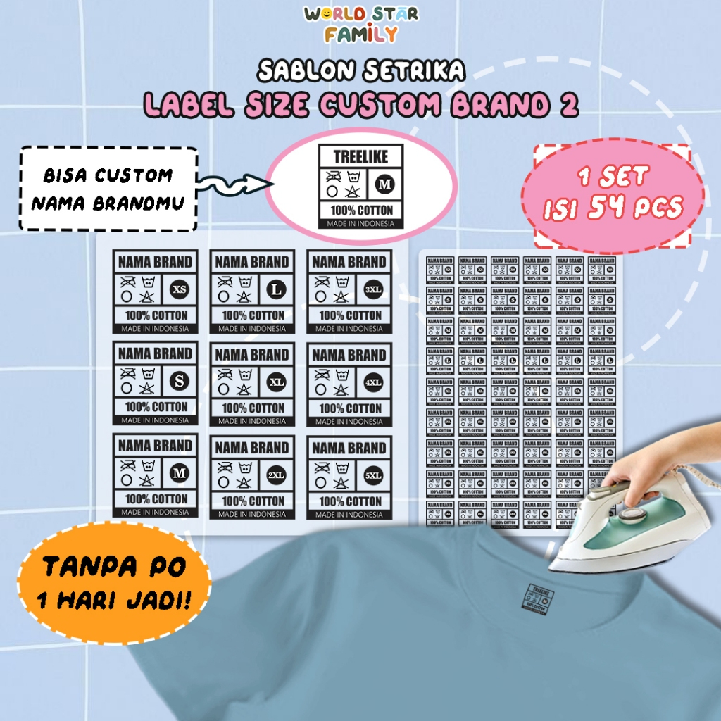 Jual WSF Stiker kain CUSTOM LABEL BAJU FREE NAMA BRAND 1 set Isi 54 pcs ...