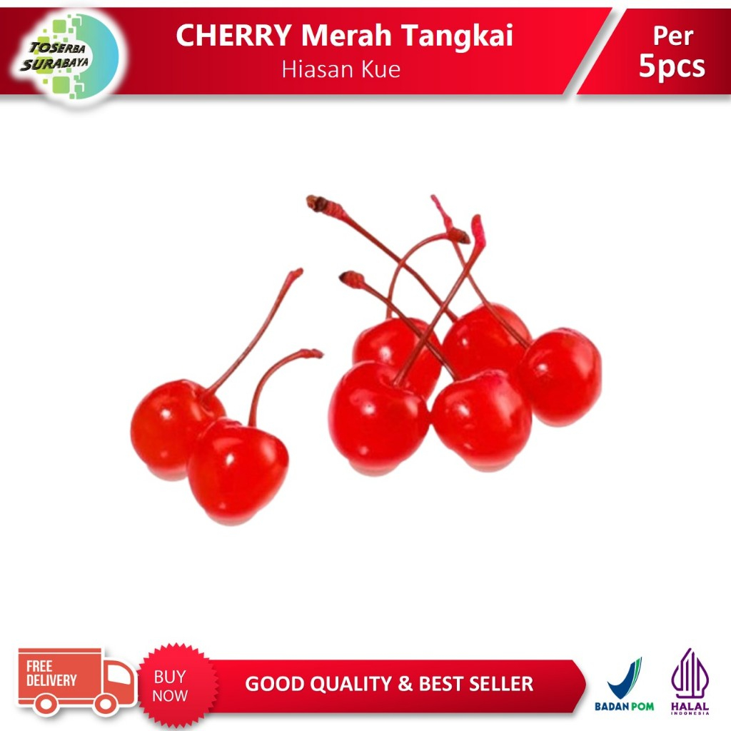 Jual CHERRY Merah Tangkai (Per 5pcs) Maraschino Cherries - Buah Ceri ...