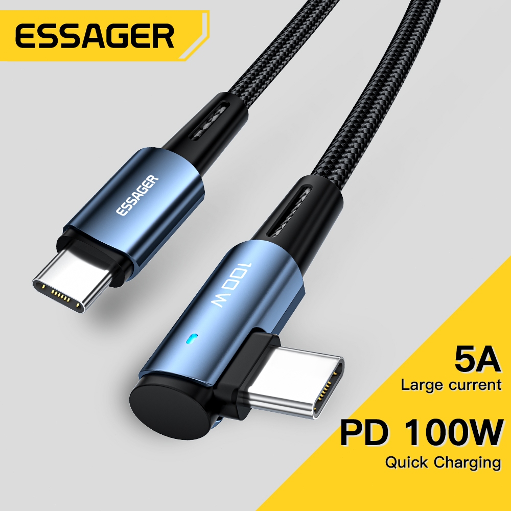 Jual ESSAGER 60W 100W Kabel Data Siku Tunggal Type C To Type C QC4.0 PD30W Kabel Data Type c ...