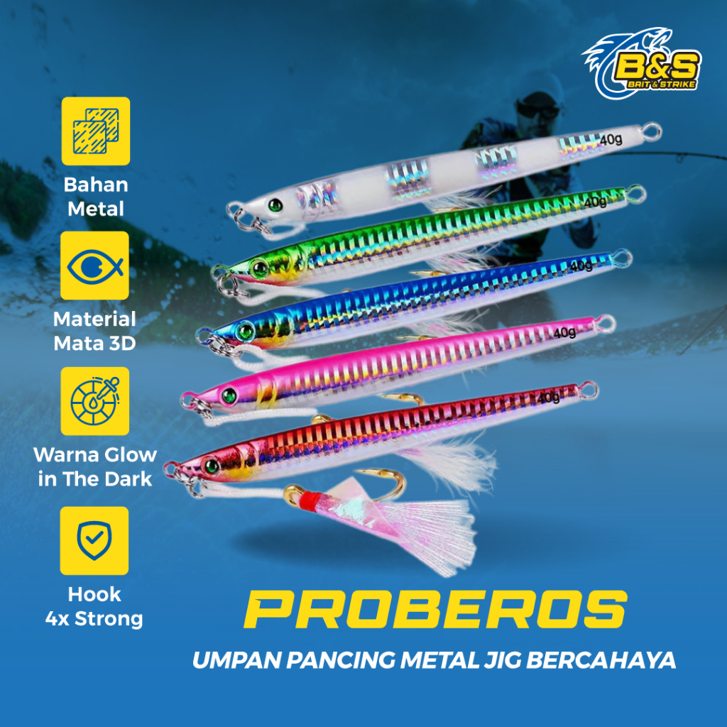 Jual PROBEROS Umpan Pancing Metal Jig 7g 10g 14g 17g 21g 28g 40g 60g Bercahaya Superbait MJ036 ...