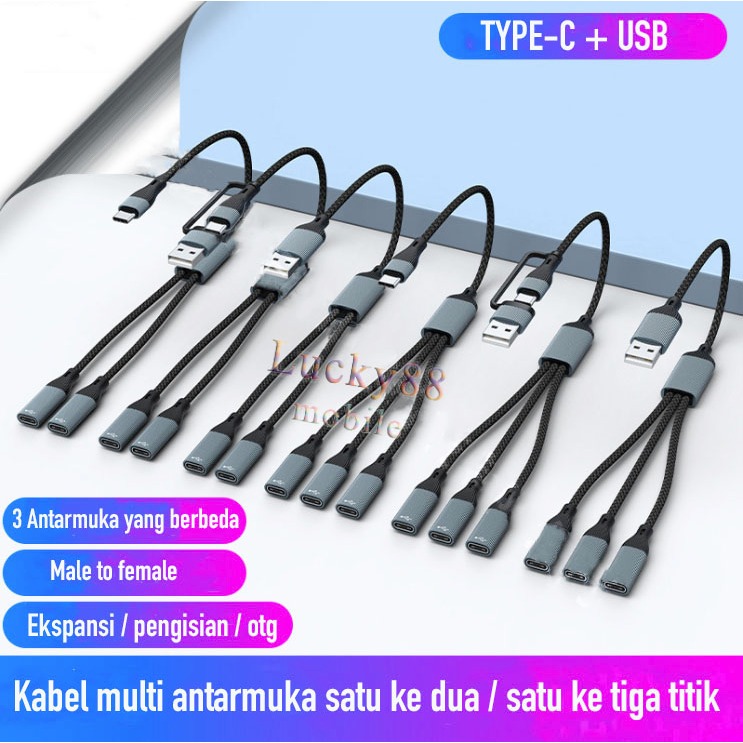Jual Usb & Type C Male Ke 3 Type C Female Adapter Trasmisi Data Pengisi ...