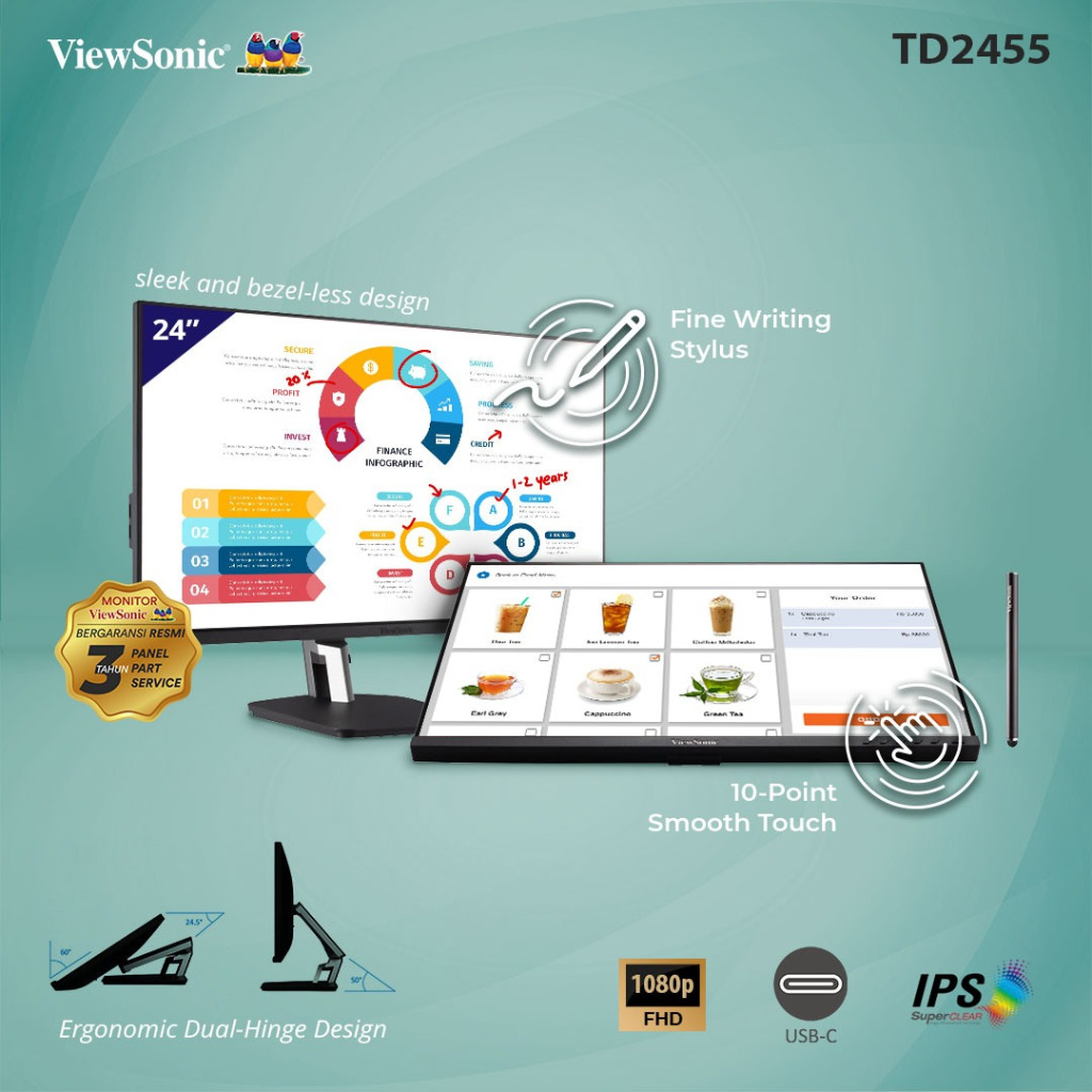 Jual VIEWSONIC TD2455 24 inch FHD IPS 60Hz TOUCH SCREEN PORTABLE ...