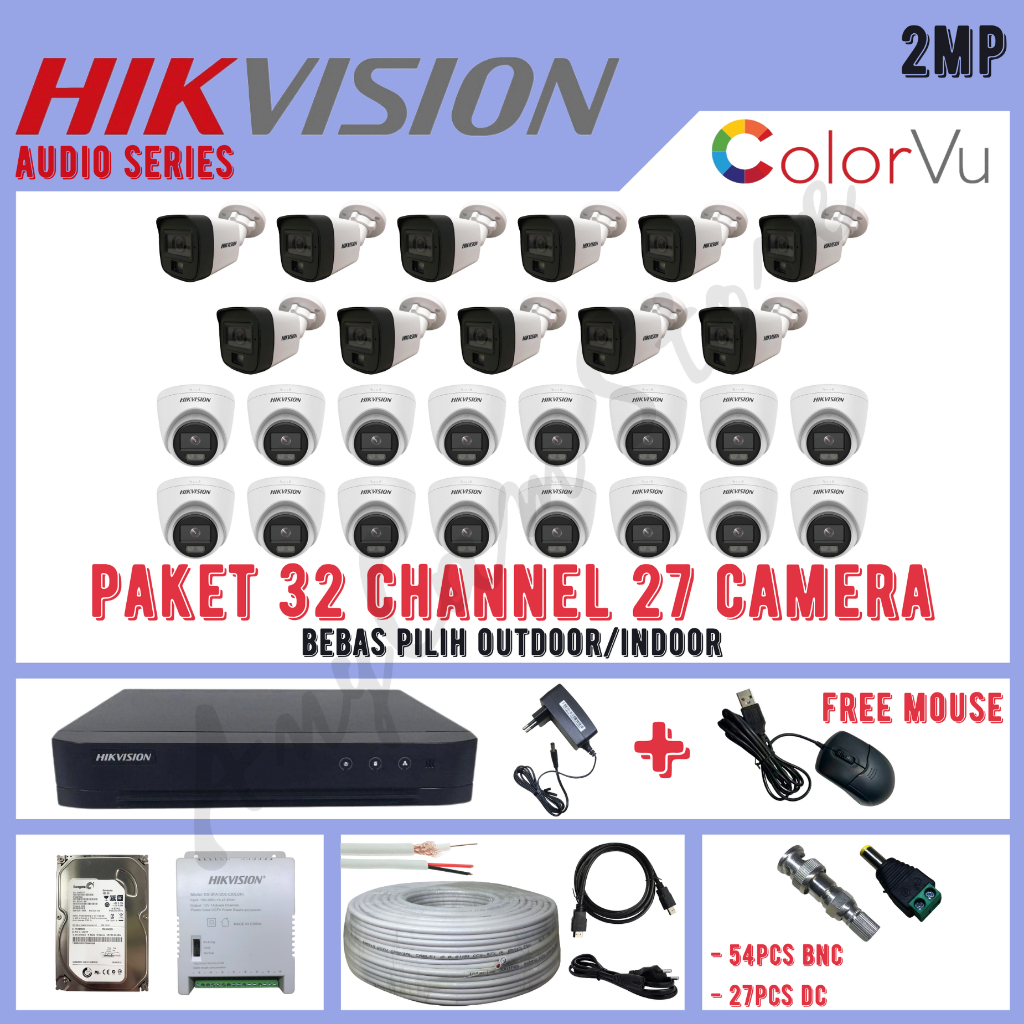 Jual Paket CCTV Hikvision ColorVu 2MP 32 Channel 27 Kamera ColorVu ...