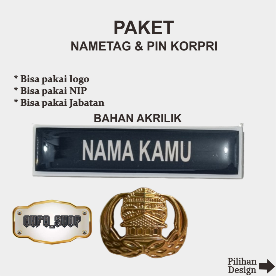 Jual Paket Papan Nama Dada & Pin Korpri Kuningan Lencana Korpri magnet ...