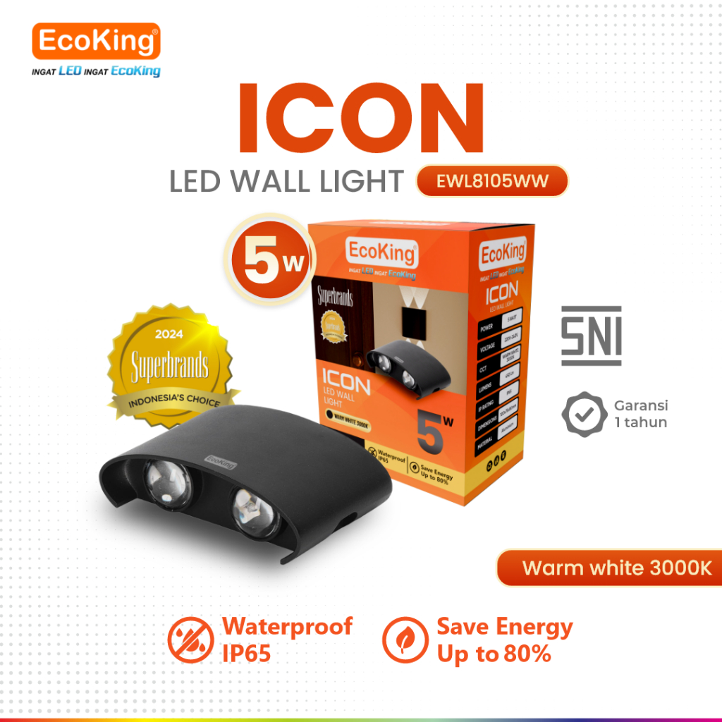 Jual EcoKing LED Icon Wall Light Lampu Dinding 5W Cahaya Kuning (EWL8105WW) | Shopee Indonesia