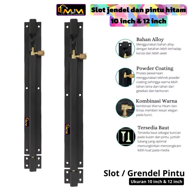Jual Grendel Slot Pintu Panjang 10 12 inch Hitam Pengunci Kunci ...