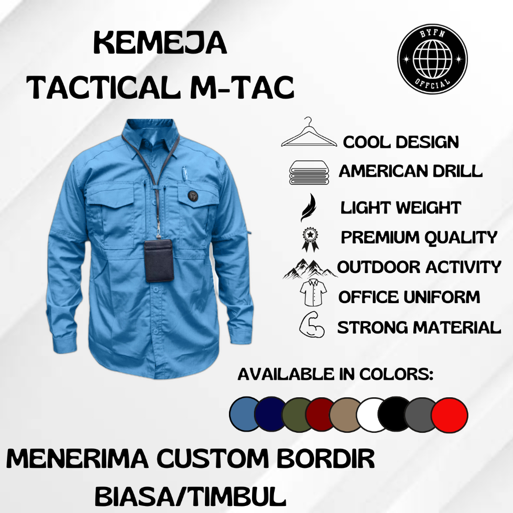 Jual Kemeja Tactical Lapangan Lengan Panjang Pria Warna Biru Cerah Baju Seragam Kerja Kantor PDH ...