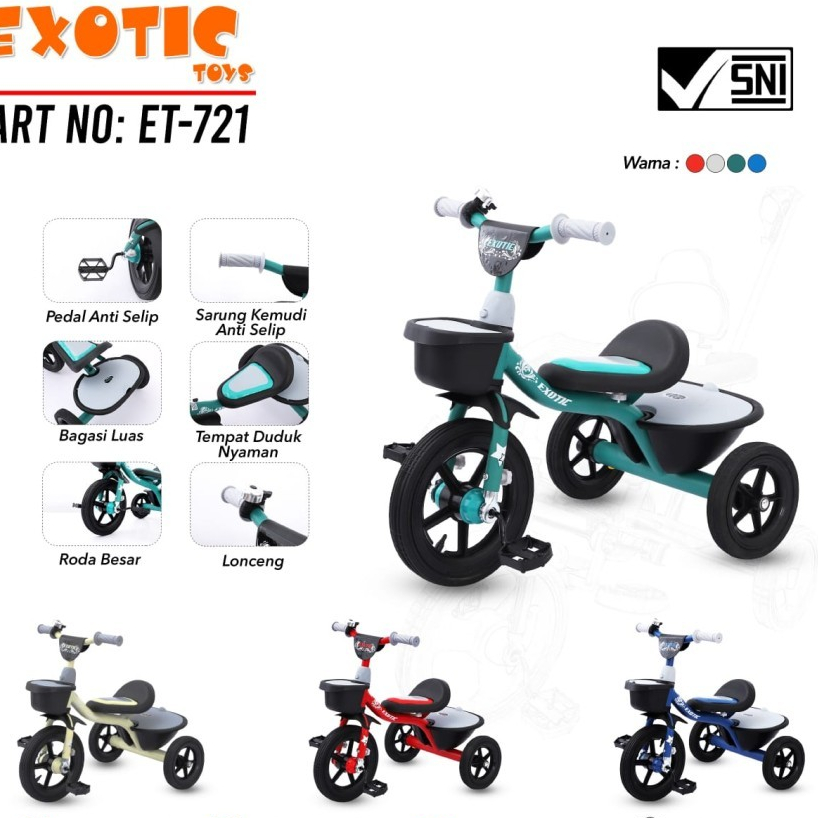 Jual TRICYCLE SEPEDA RODA TIGA EXOTIC ET-721 BGAN KARET | Shopee Indonesia