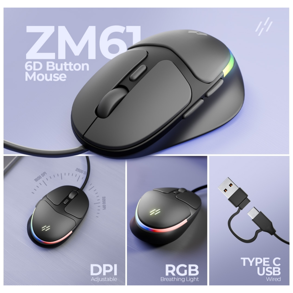 Jual Mouse Heatz ZM61 Gaming Type C + USB Wired | Shopee Indonesia