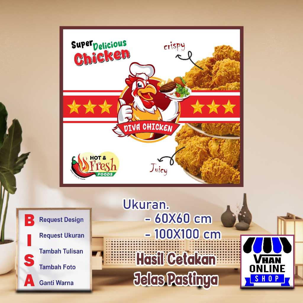 Jual Cetak Spanduk Banner Fried Chicken Model Design Putih | Shopee ...
