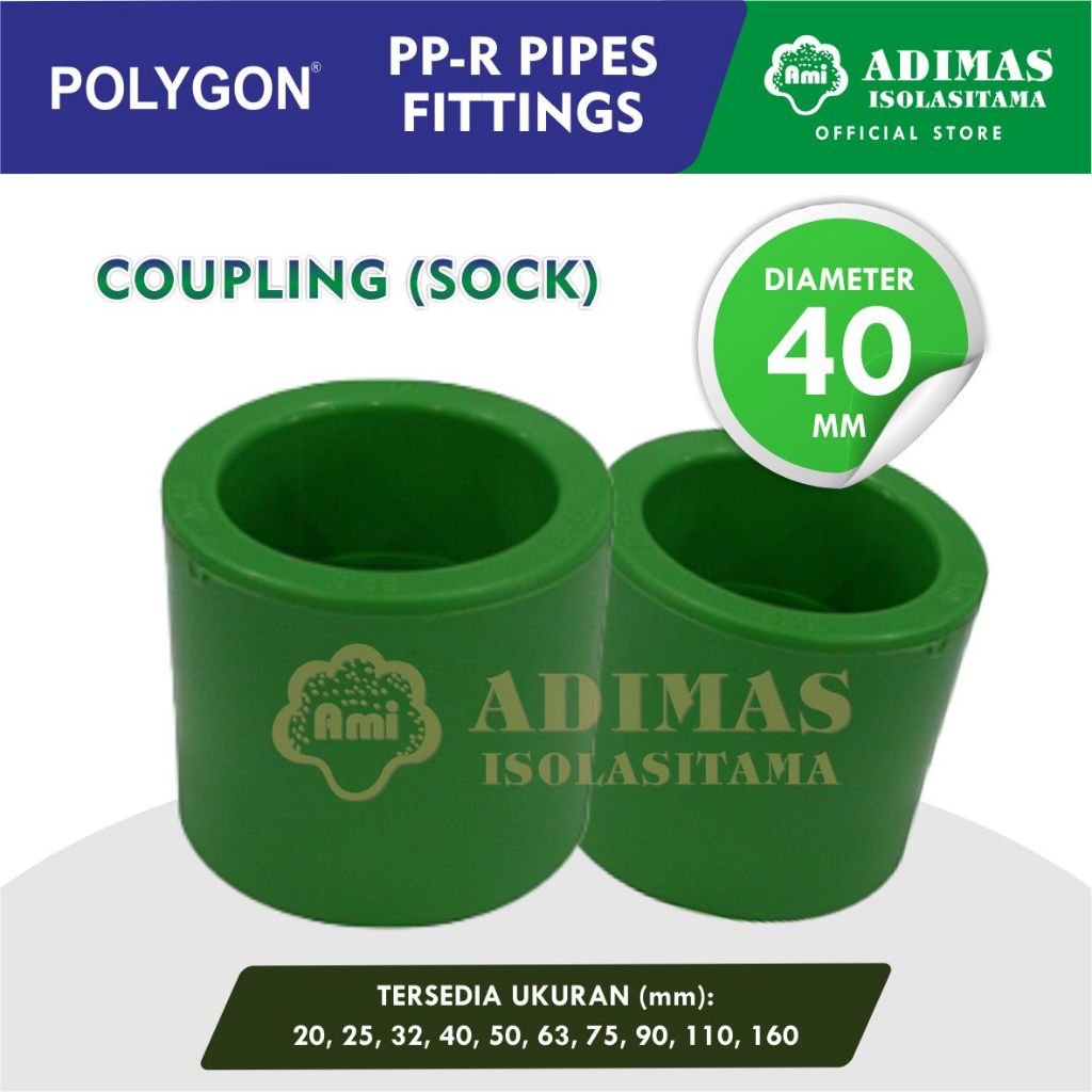 Jual Fitting PPR Polygon Sock Diameter 40 mm Sambungan Pipa Warna Hijau ...