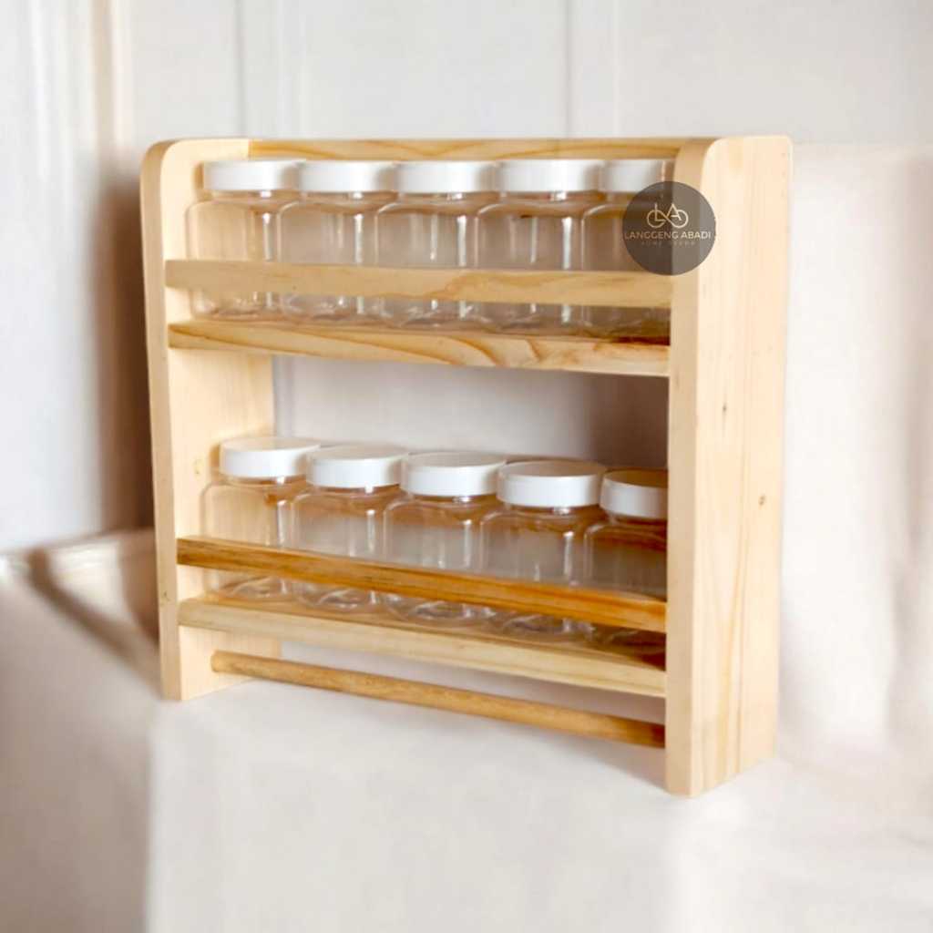 Jual Rak Bumbu Kayu Gantung 10 Toples Bumbu / Rak Dinding Hanger ...
