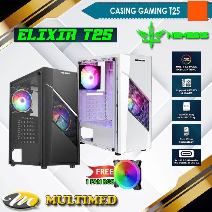 Jual PC CASE / CASING PC GAMING NYK NEMESIS T25 ELIXIR FREE FAN CASE ...