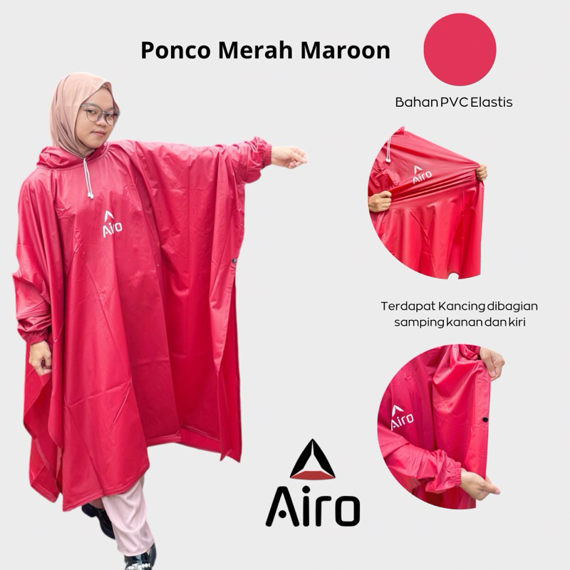 Jual AIRO - Jas Hujan Ponco Jumbo Pria Wanita Dewasa PVC Anti Air Maroon | Shopee Indonesia