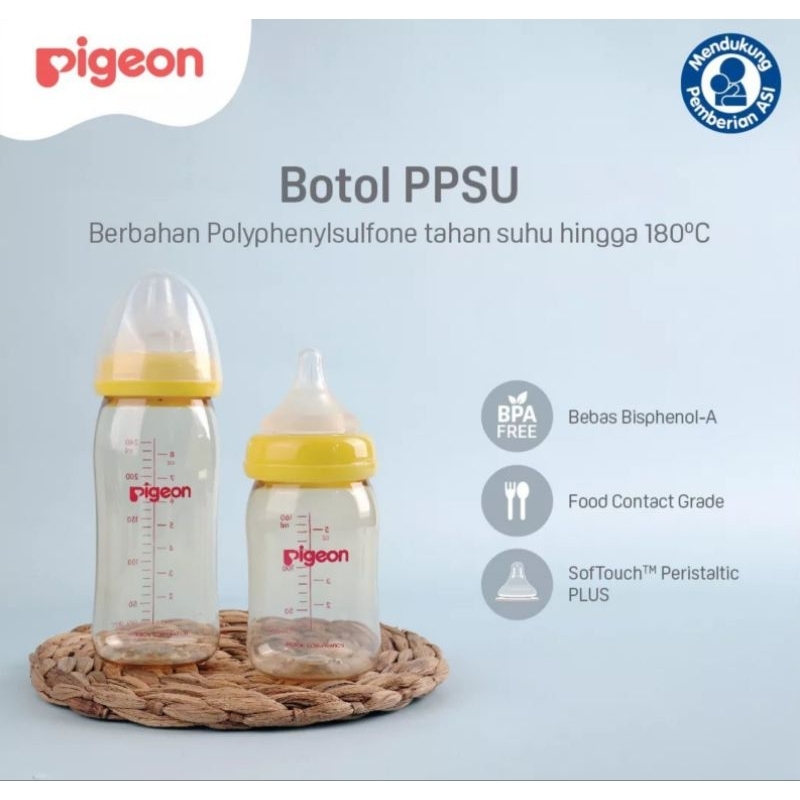 Jual ORIGINAL Pigeon PPSU 160ml Peristaltic Plus Nipple / Botol Susu Pigeon Wide Neck PPSU 160 ...