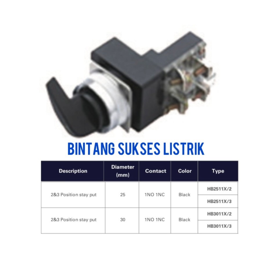 Jual ORIGINAL Selector switch 2 Position 3 posisi stay put HB-3011X 1NO ...